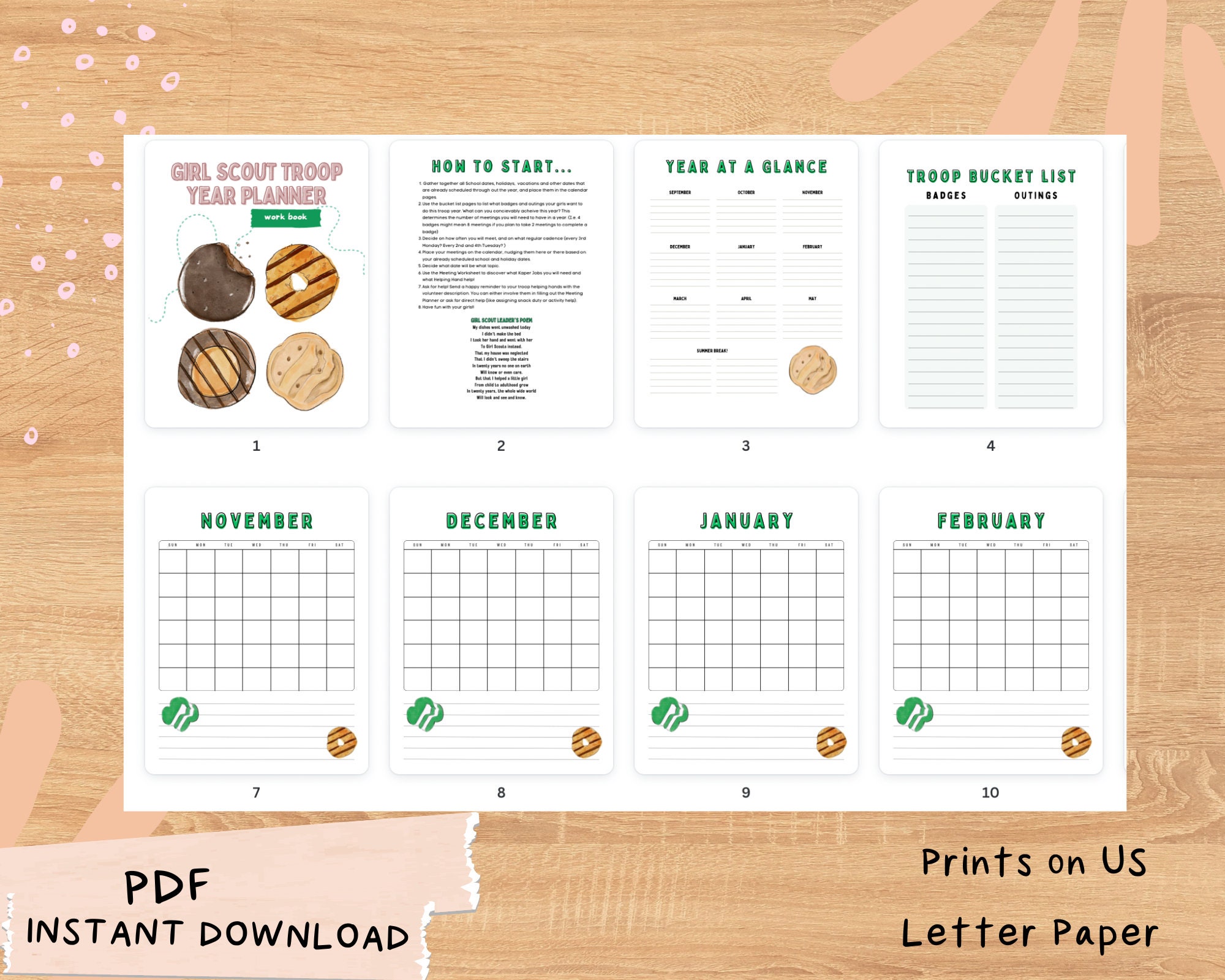 Printable Girl Scout Troop Leader Year Planner Workbook With Free Badge ...