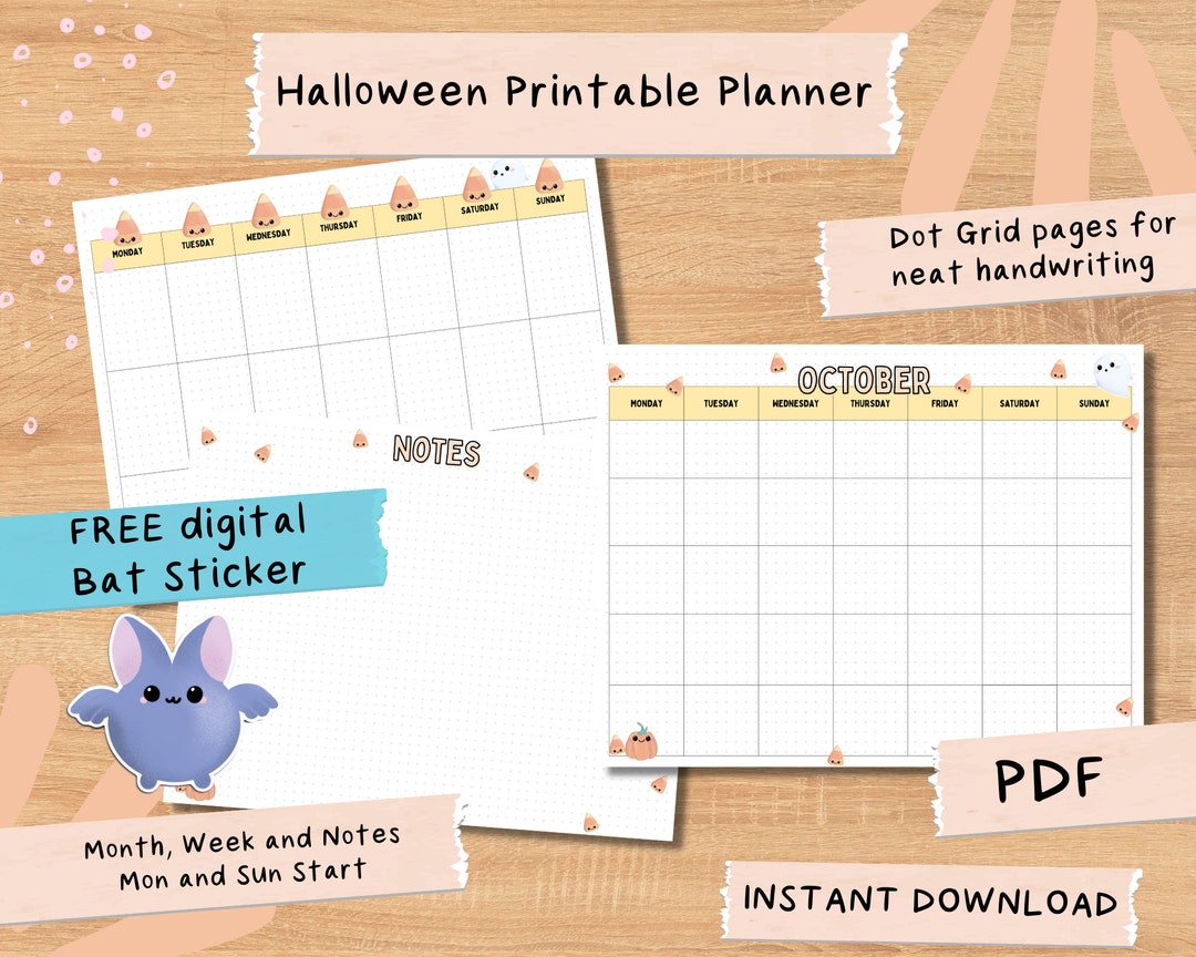 Bonus Free Bat Sticker With Cute Printable Kawaii Halloween Weekly and ...