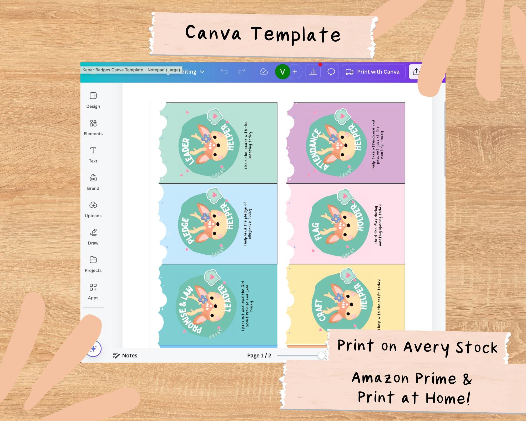 Girl Scout Canva Template Kaper Chart Printable Badges for Daisy ...