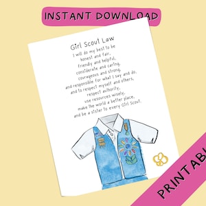 Daisy Girl Scout Law Printable US Letter Water Color Cute Hand Drawn ...