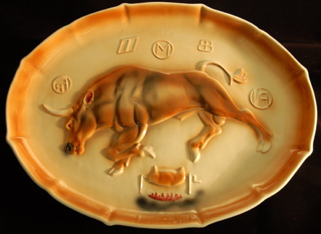 Vintage Western Platter of Longhorn by Marcia of California - Etsy