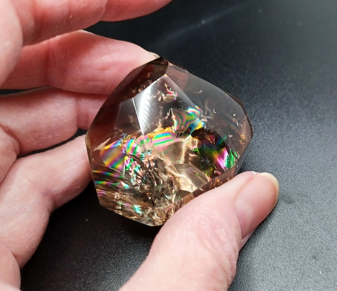 INSANE Rainbows Dark SMOKY QUARTZ Crystal Freeform Smokey Point Palm Stone Gift Magical Large ...