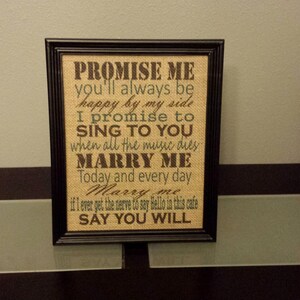Framed Burlap Print Marry Me Train Lyrics Today and Every Day Wedding ...