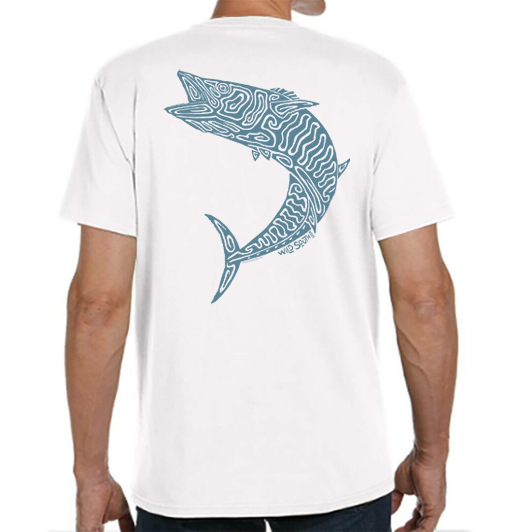 King Mackerel Wahoo Fish Shirt Men's and Ladies White 5.4 Oz Ring Spun ...