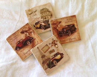 Natural Stone Vintage Red Truck Coasters Beverage Coasters | Etsy