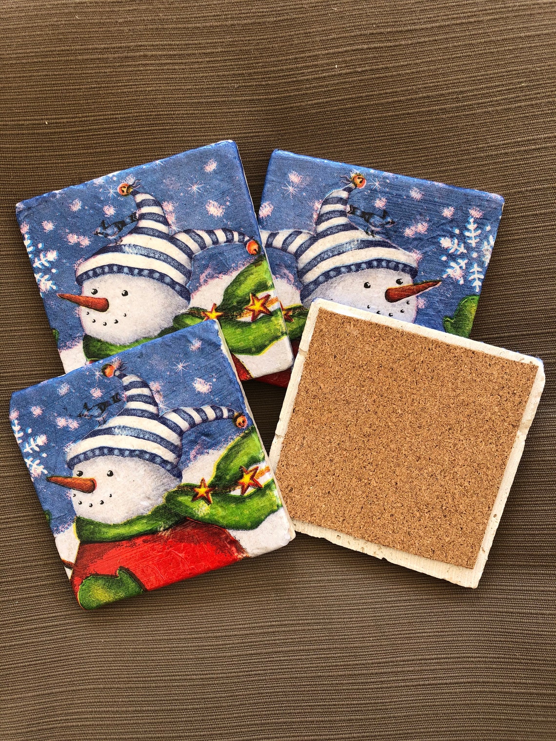Natural Stone Snowman Coasters Christmas Coasters Square - Etsy