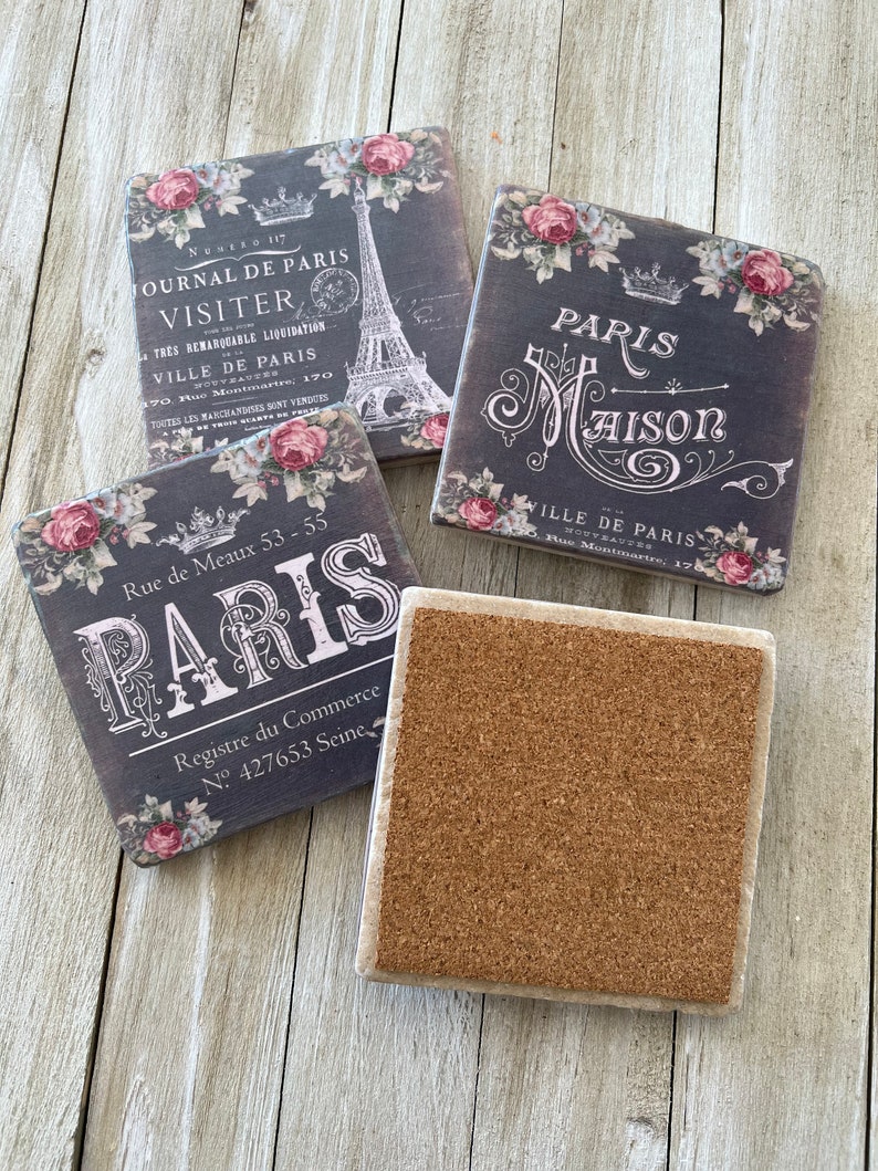 Natural Stone Paris Themed Coasters Effel Tower Coasters - Etsy
