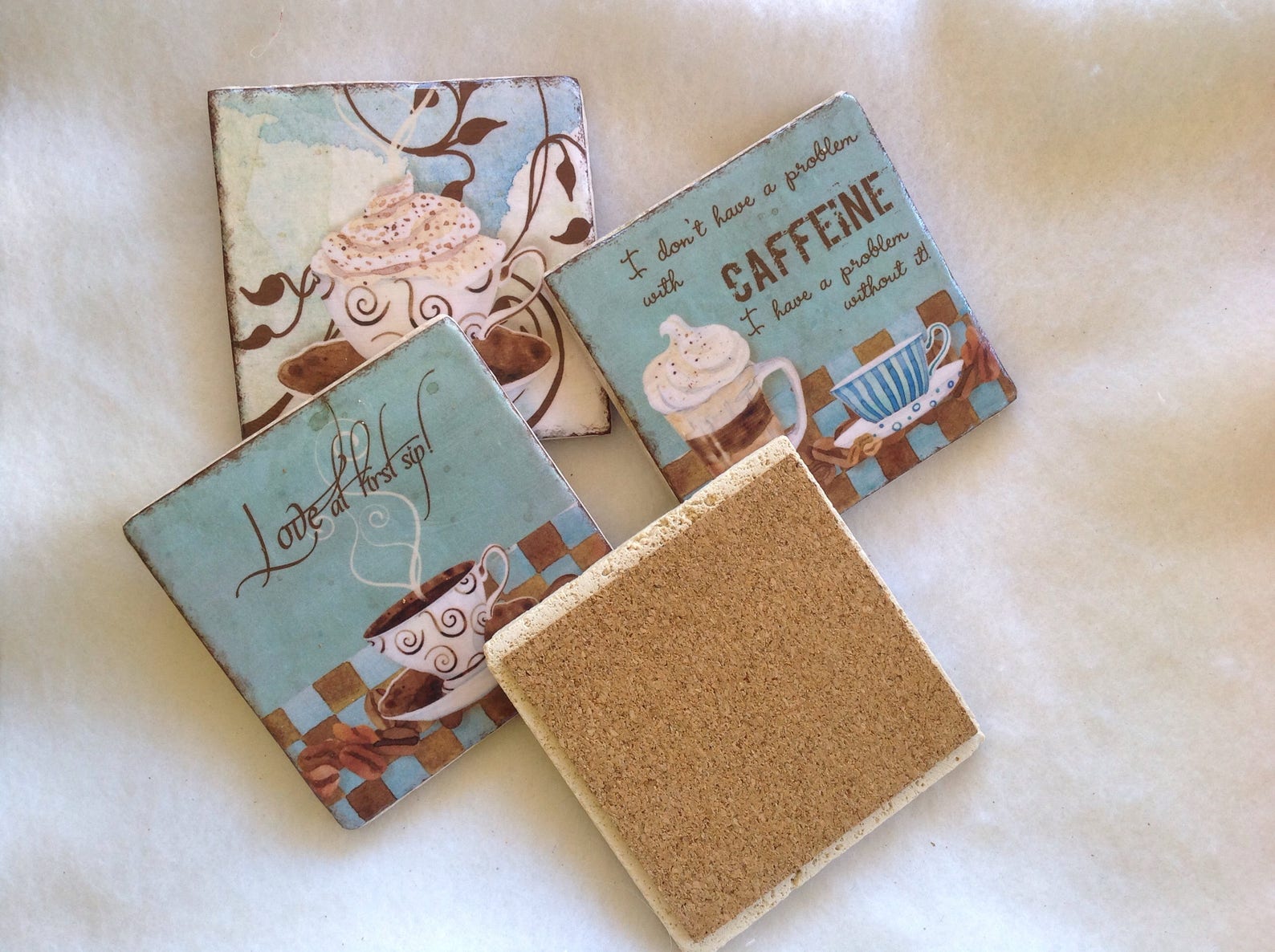 Natural Stone Coffee Themed Coasters Beverage Coasters | Etsy