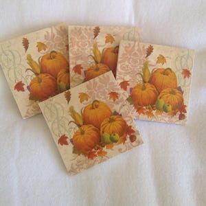 Natural Stone Tile Pumpkin Coasters, Beverage Coasters, Holiday ...