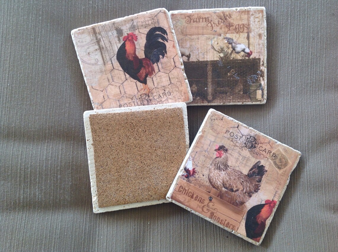 Natural Stone Rooster Coasters Square Coasters Beverage - Etsy