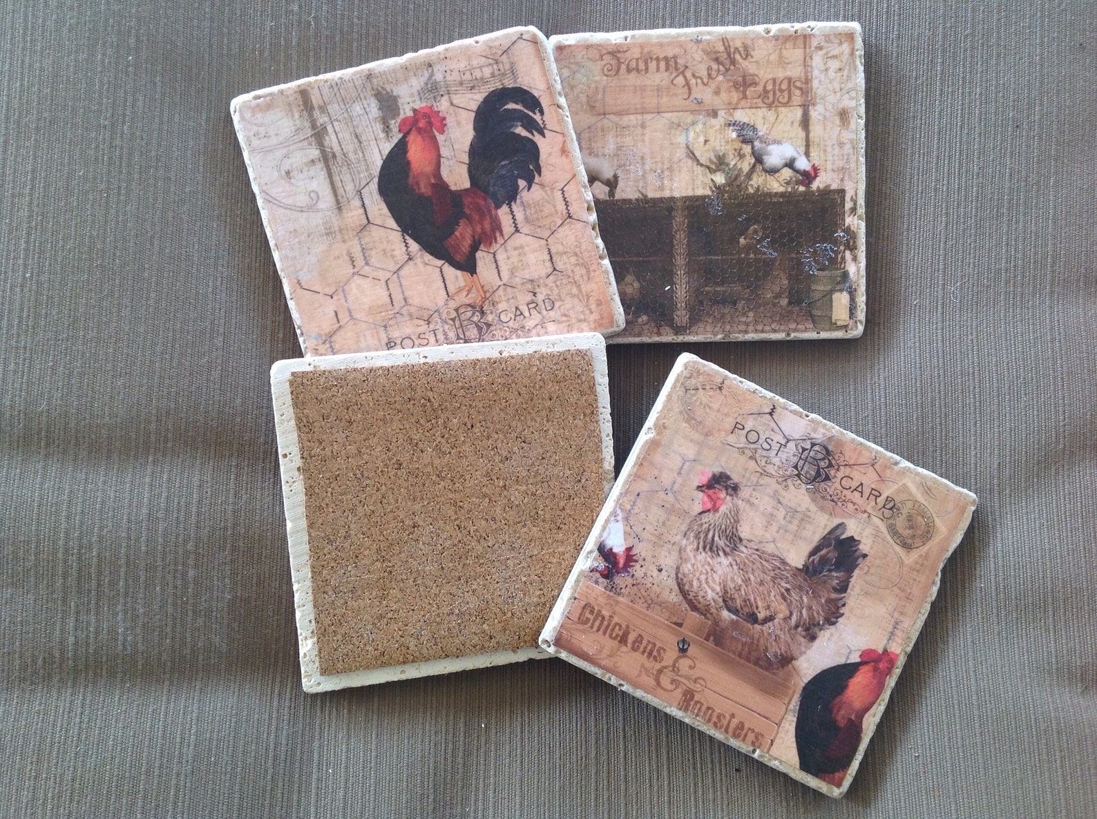 Natural Stone Rooster Coasters Square Coasters Beverage - Etsy