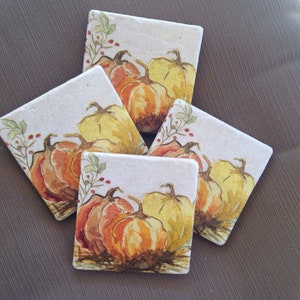 Natural Stone Tile Pumpkin Coasters, Thanksgiving Coasters, Halloween ...