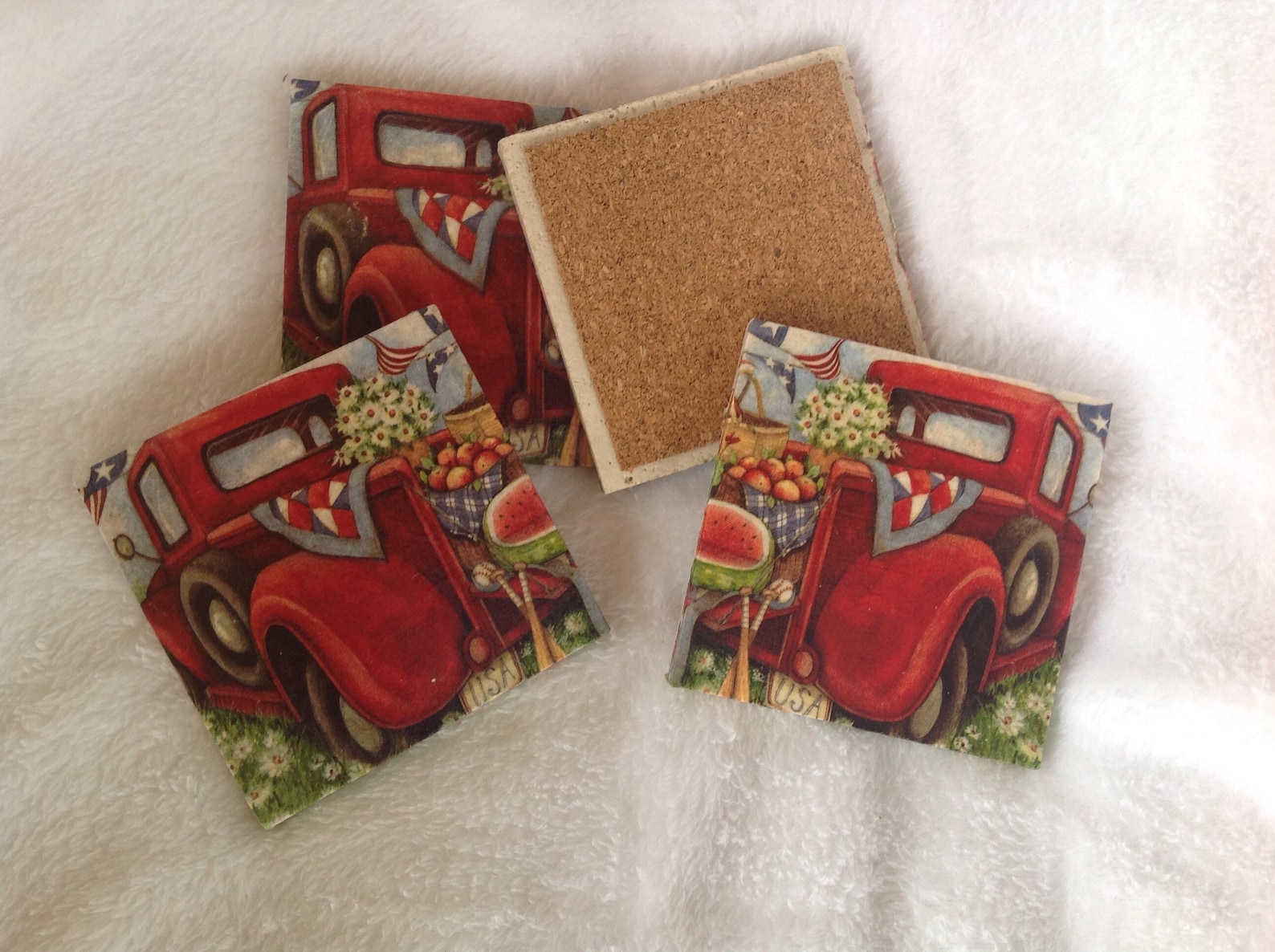 Natural Stone Vintage Red Truck Coasters, Beverage Coasters, Beer ...