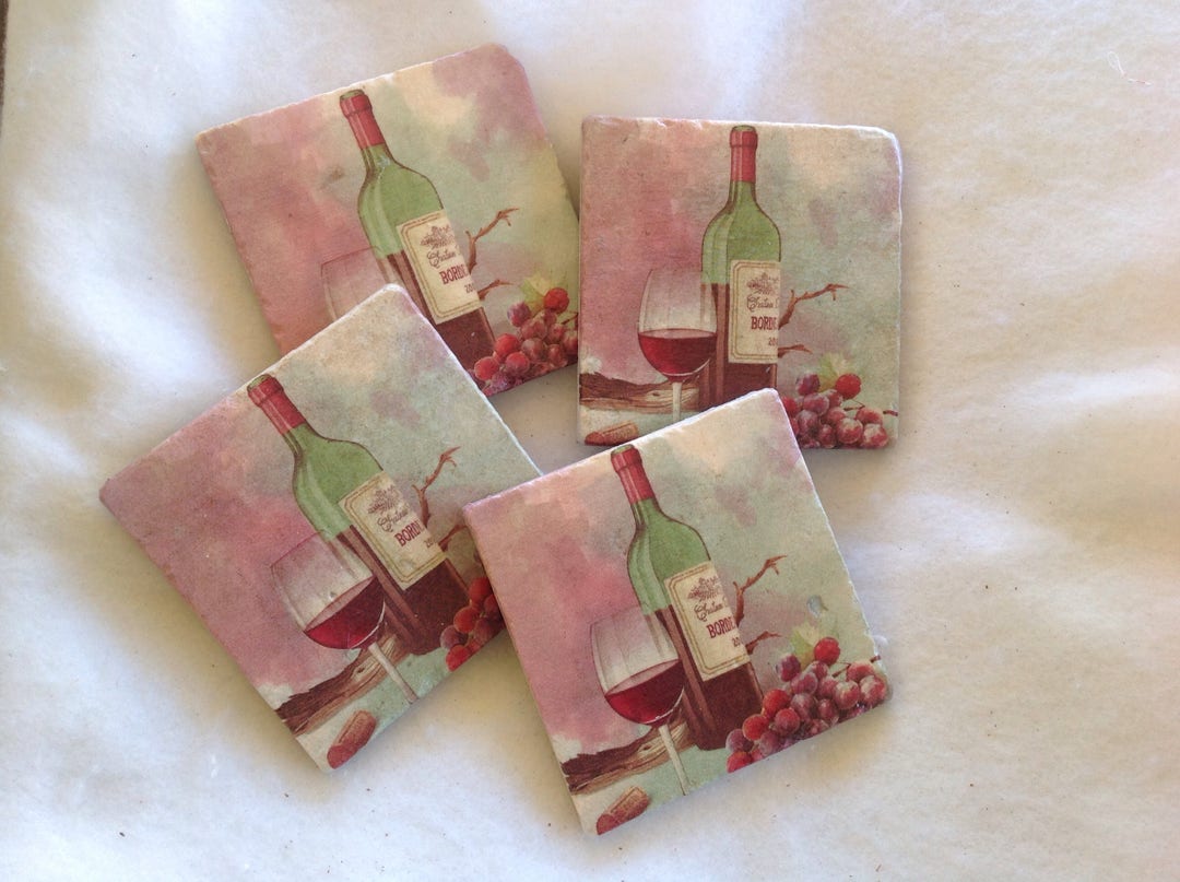 Natural Stone Tile Wine Themed Coasters Beverage Coasters - Etsy