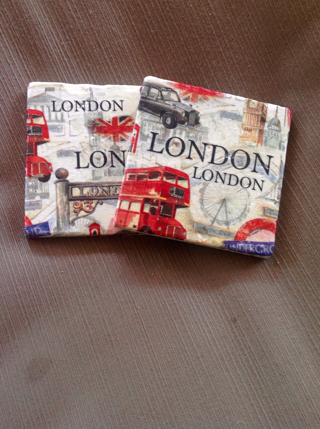 Natural Stone London Coasters, Beverage Coasters, London Scene, Square ...