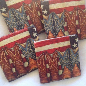 Natural Stone Country Coaster With Boots and American Flag - Etsy