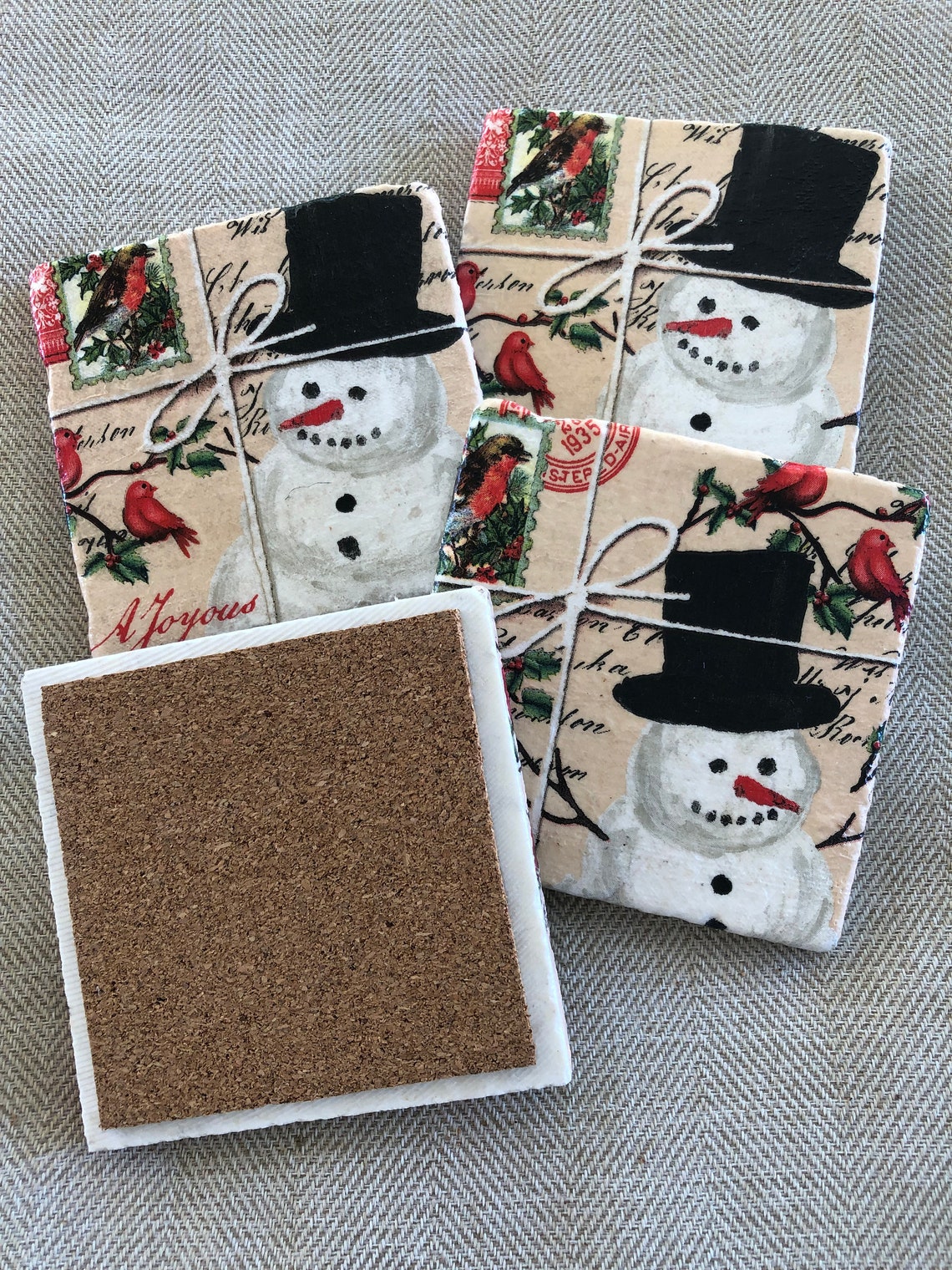 Set of Two Natural Stone Snowman Coasters Beverage Coasters - Etsy