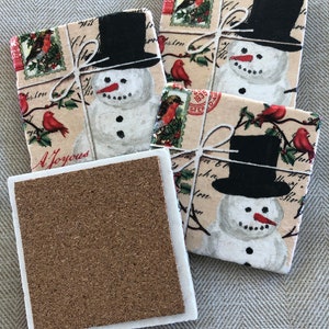 Set of Two Natural Stone Snowman Coasters, Beverage Coasters, Christmas ...