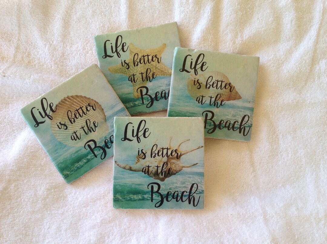 Natural Stone Beach Coasters, Beverage Coasters, Life is Better at the ...