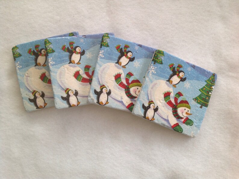 Natural Stone Snowman Coasters Beverage Coasters Holiday - Etsy