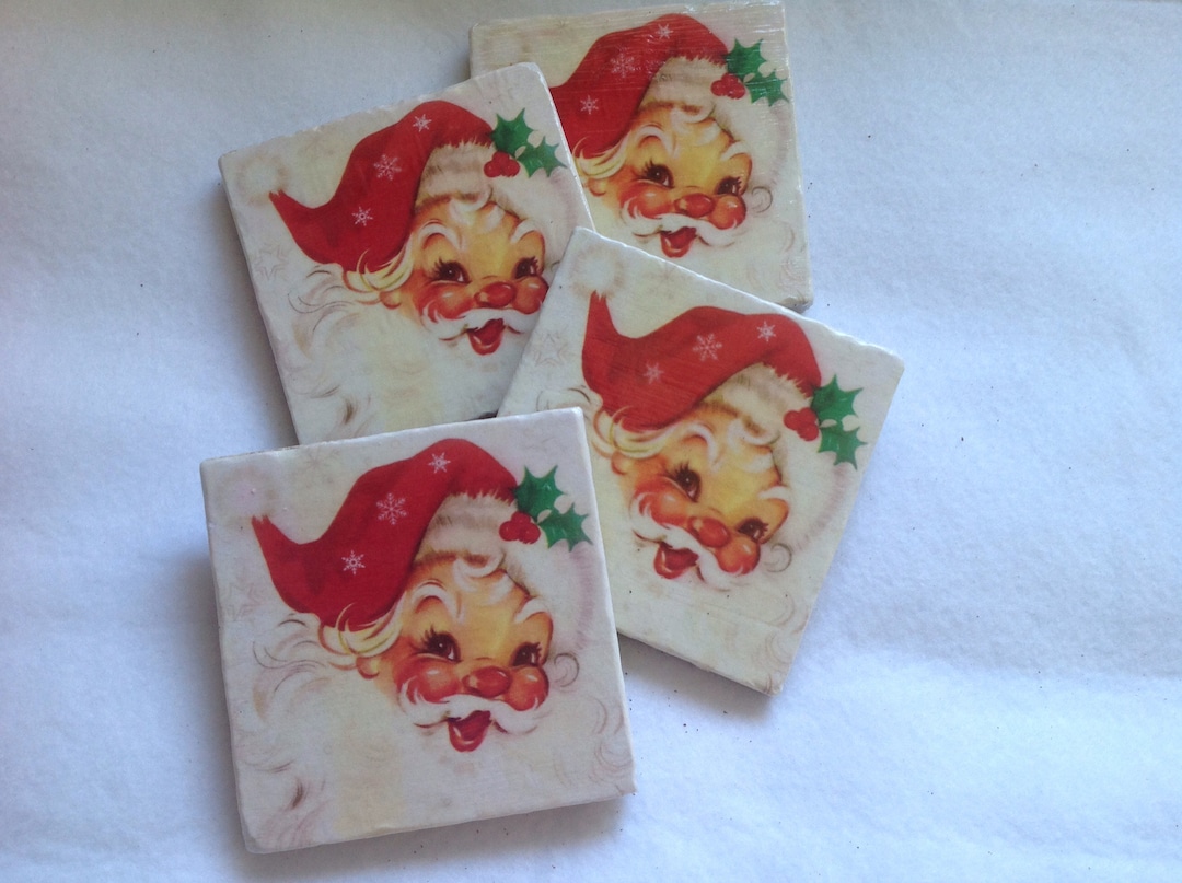 Natural Stone Santa Coasters, Beverage Coasters, Christmas Coasters ...