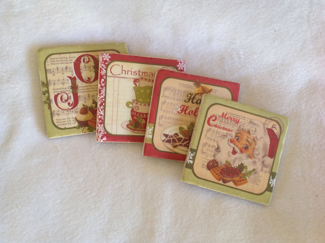 Natural Stone Vintage Christmas Coasters, Santa Coasters, Vintage ...