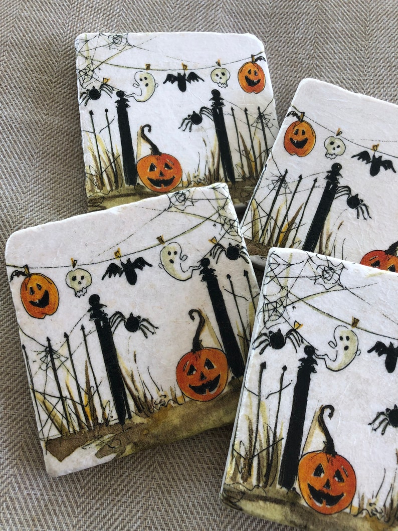 Natural Stone Halloween Coasters, Pumpkin Coasters, Ghost Coasters ...