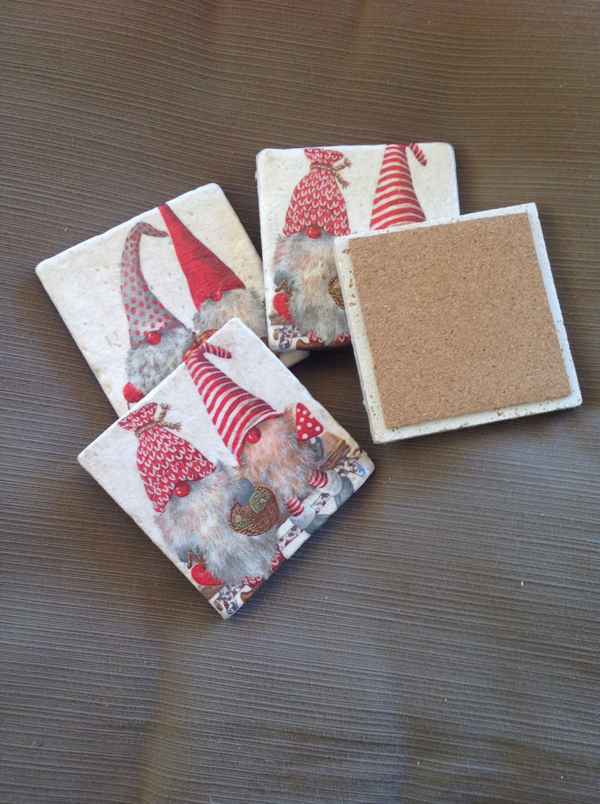 Natural Stone Gnome Christmas Coasters, Holiday Coasters, Beverage ...