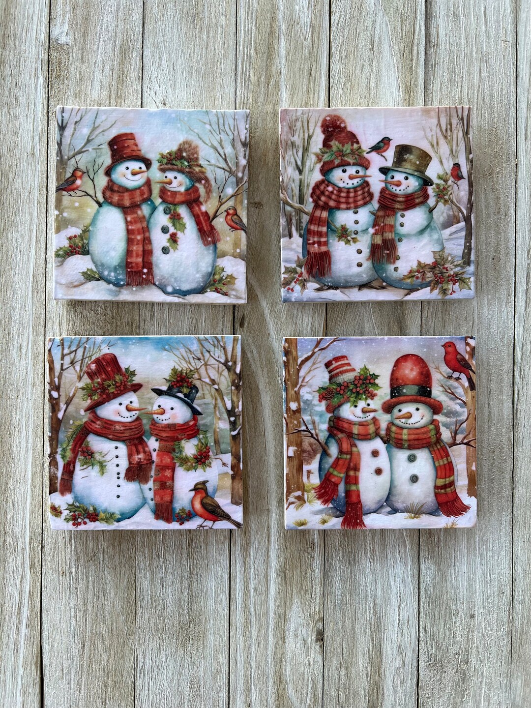 Natural Stone Snowman Coasters, Christmas Coasters, Holiday Coasters ...