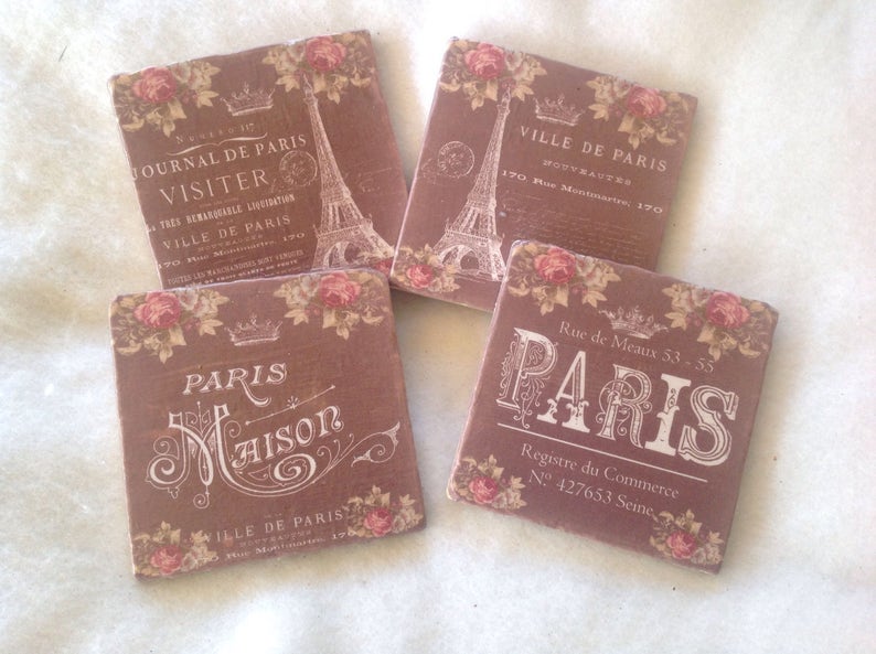 Natural Stone Paris Themed Coasters Effel Tower Coasters | Etsy