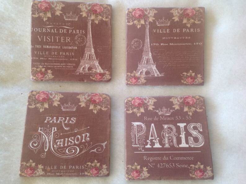 Natural Stone Paris Themed Coasters Effel Tower Coasters | Etsy