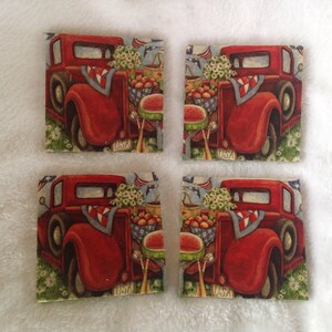 Natural Stone Vintage Red Truck Coasters, Beverage Coasters, Beer ...