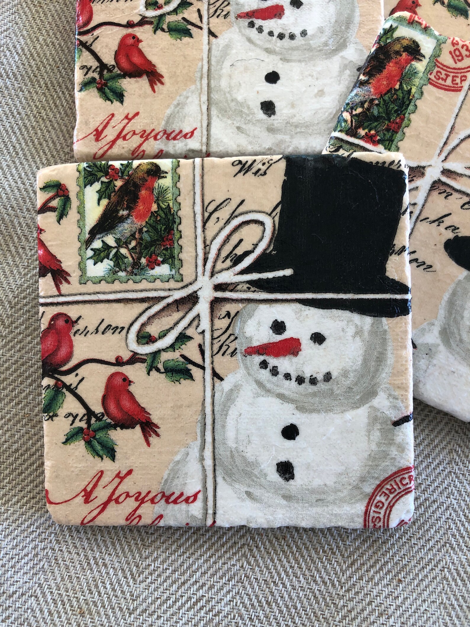 Set of Two Natural Stone Snowman Coasters Beverage Coasters - Etsy