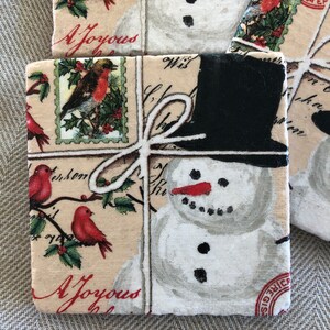 Set of Two Natural Stone Snowman Coasters, Beverage Coasters, Christmas ...