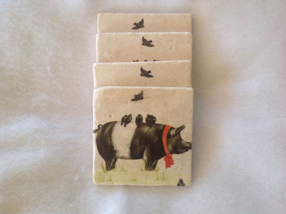 Natural Stone Pig Themed Coasters Pig Coasters Beverage - Etsy