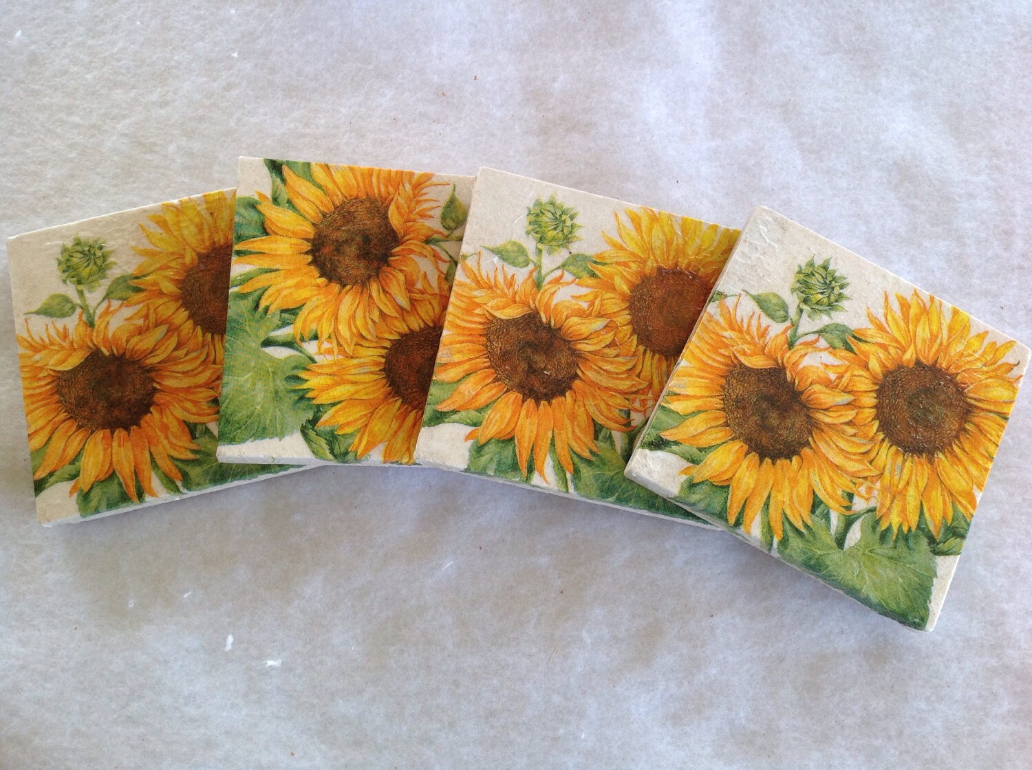 Natural Stone Square Sunflower Coasters Beverage Coasters - Etsy