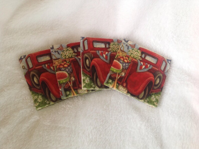 Natural Stone Vintage Red Truck Coasters, Beverage Coasters, Beer ...