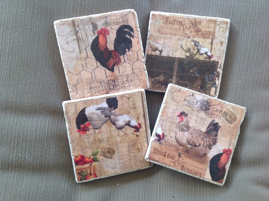 Natural Stone Rooster Coasters Square Coasters Beverage | Etsy