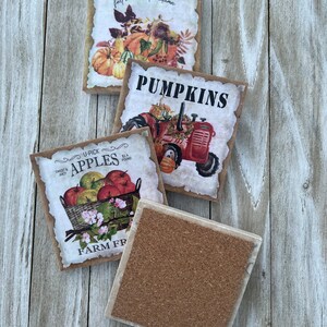 Natural Stone Apple, Pumpkins and Spices, Fall Coasters, Stone Coasters ...