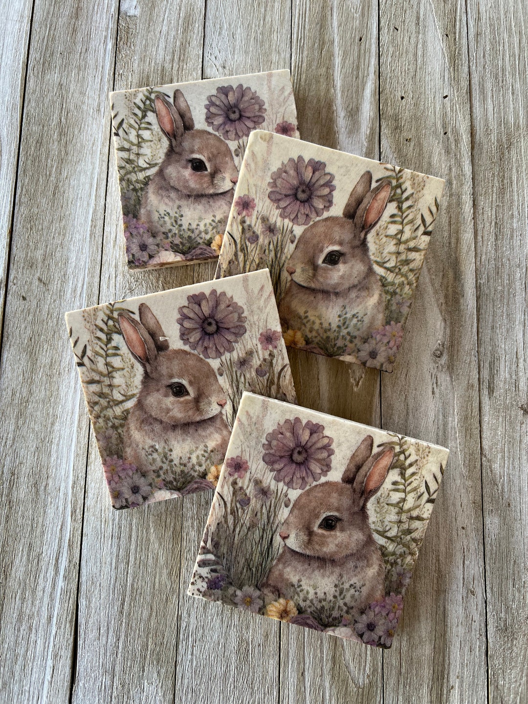 Natural Stone Bunny Coasters, Bunny Coasters, Easter Coasters, Square ...