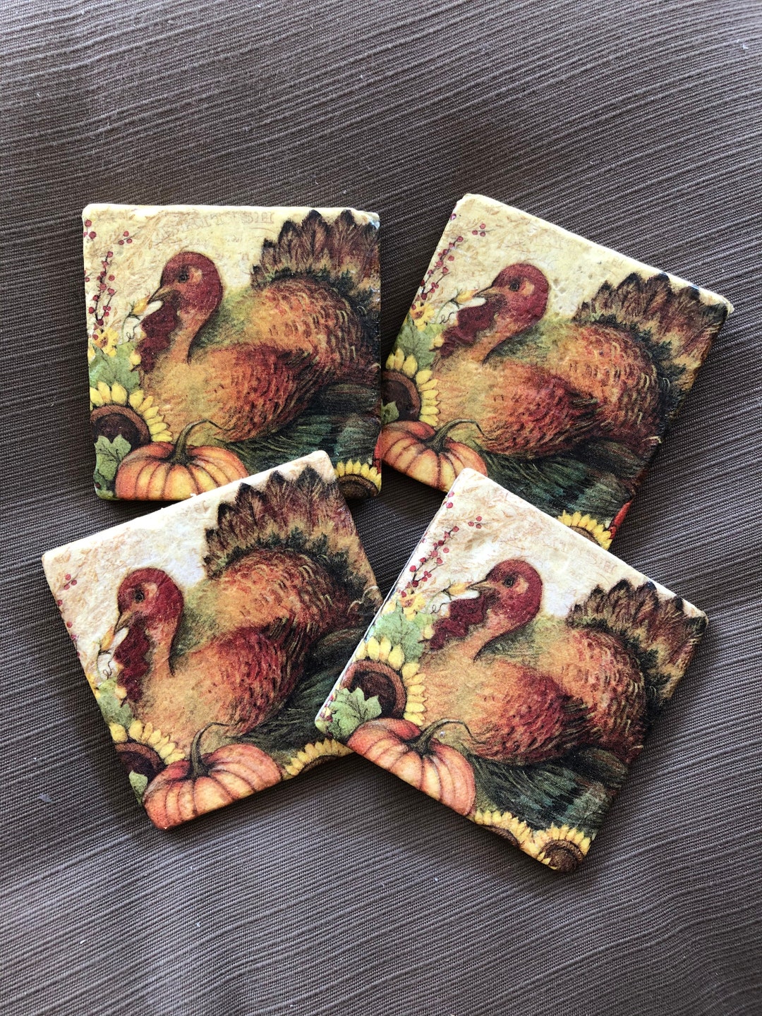 Natural Stone Tile Thanksgiving Turkey Coasters, Thanksgiving Coasters ...