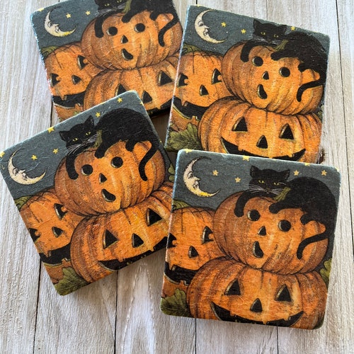 Natural Stone Halloween Coasters Pumpkin Coasters Ghost - Etsy