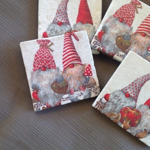 Natural Stone Gnome Christmas Coasters, Holiday Coasters, Beverage ...