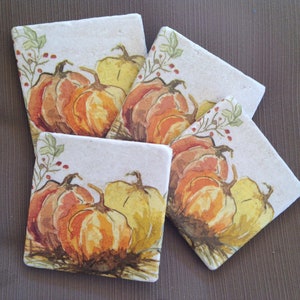 Natural Stone Tile Pumpkin Coasters, Thanksgiving Coasters, Halloween ...