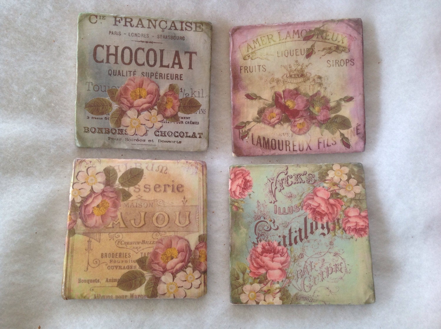 Ceramic Tile Coasters With Flowers Beverage Coasters Flower - Etsy