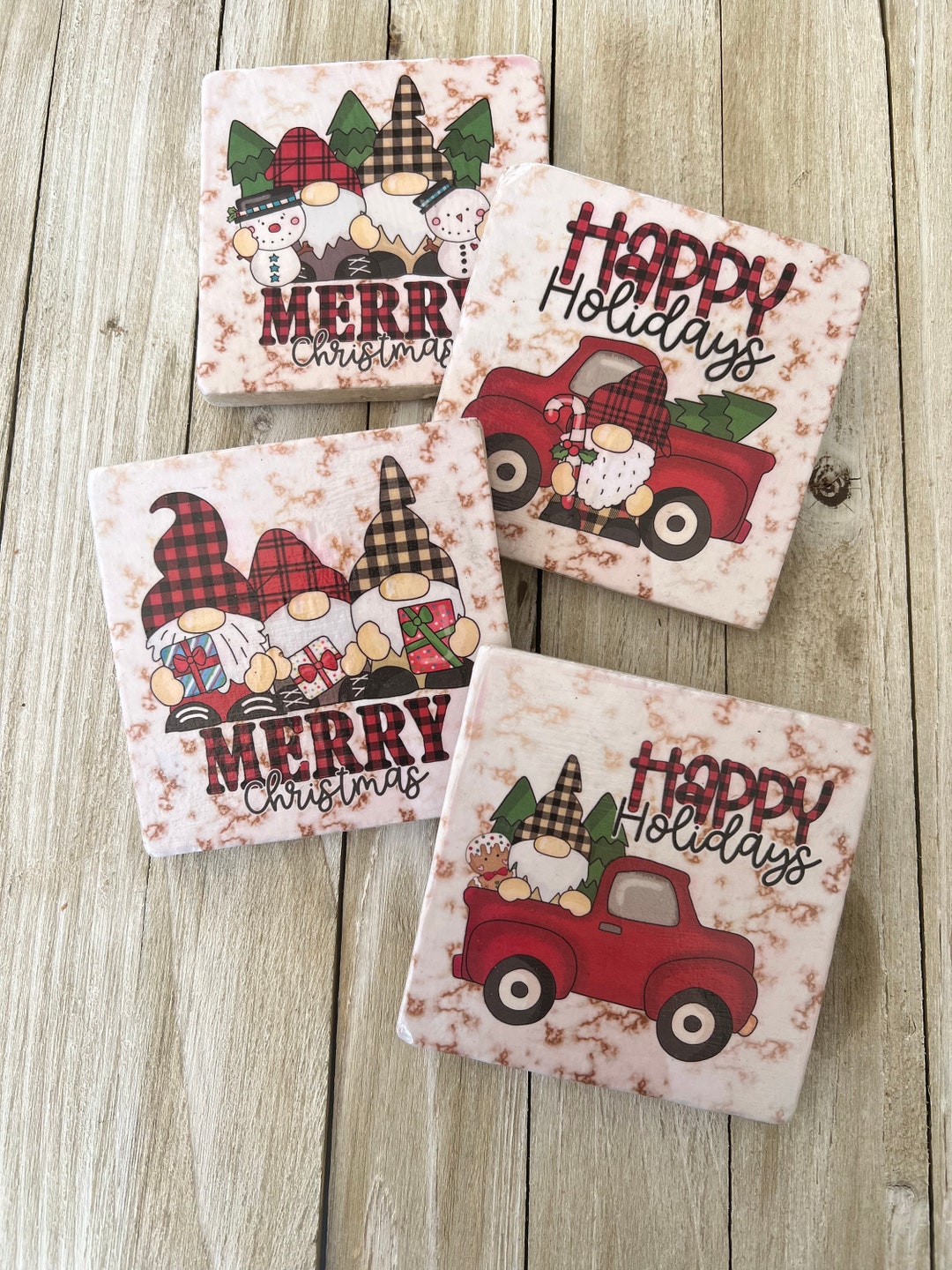 Natural Stone Gnome Christmas Coasters, Merry Christmas Gnome Coasters ...
