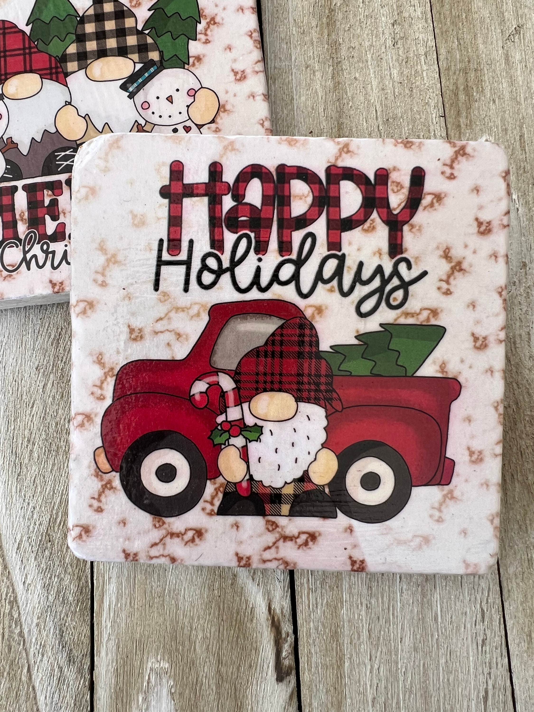 Natural Stone Gnome Christmas Coasters, Merry Christmas Gnome Coasters ...