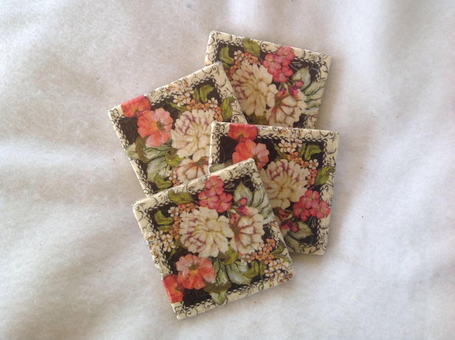Natural Stone Flower Coasters Shabby Chic Coasters Beverage - Etsy