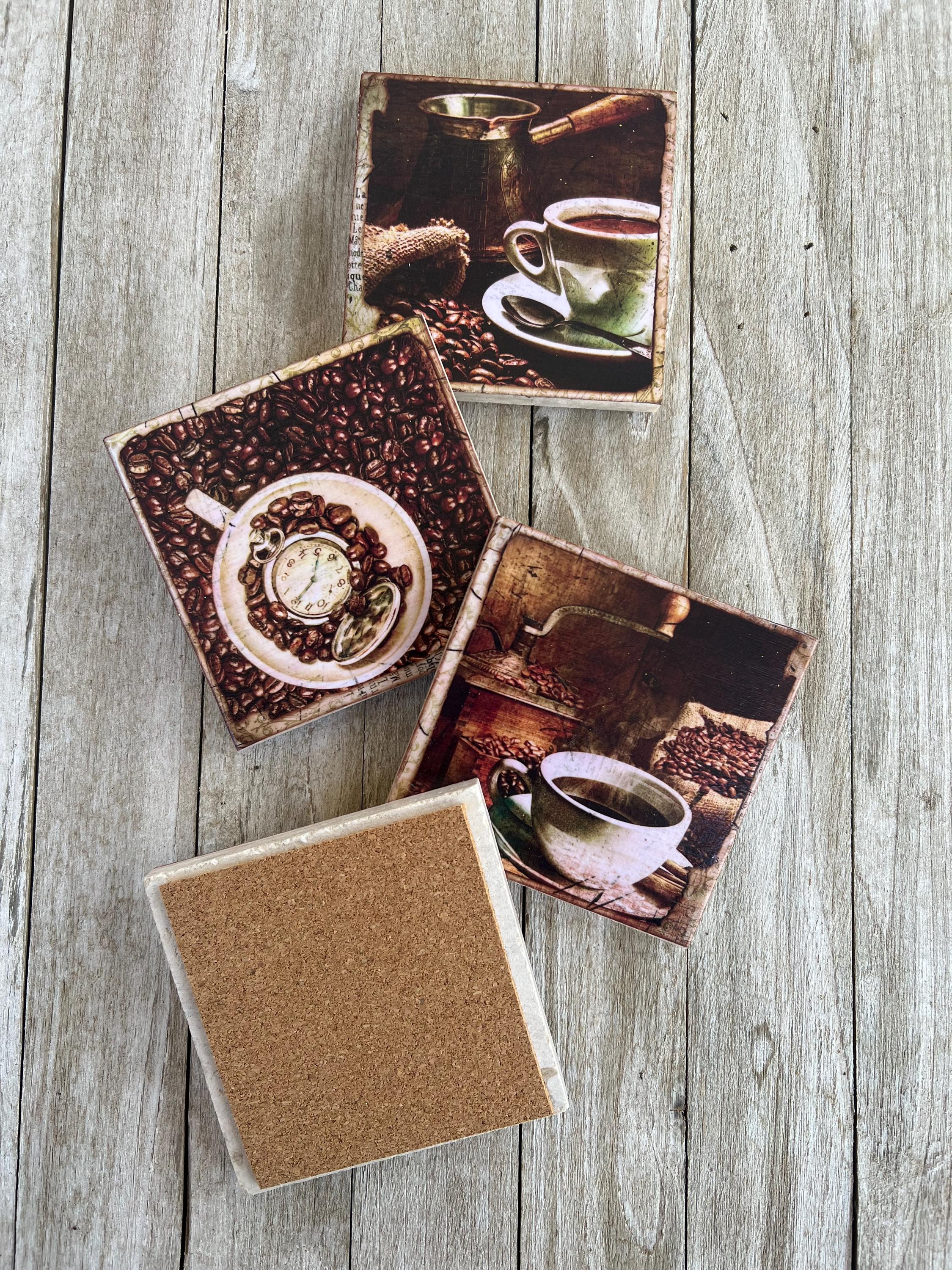 Natural Stone Coffee Themed Coasters, Coffee Coasters, Stone Coasters ...