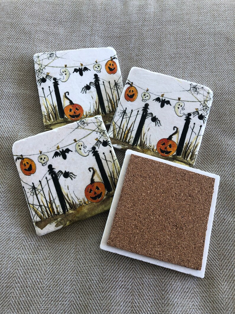 Natural Stone Halloween Coasters, Pumpkin Coasters, Ghost Coasters ...